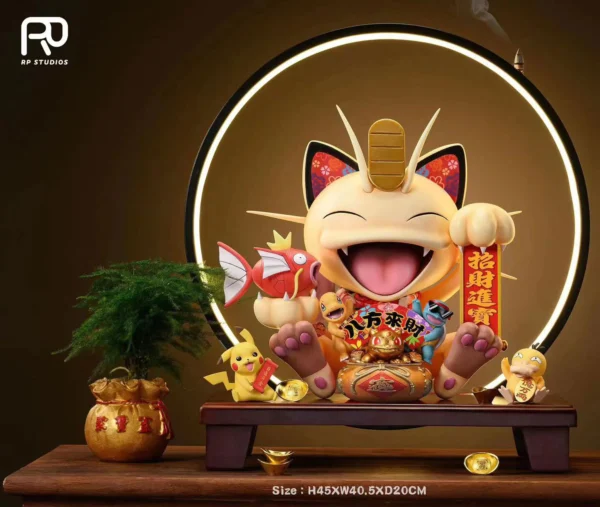 Big Scale Fortune Meowth with LED - Pokemon Resin Statue - El Mundo de Eli